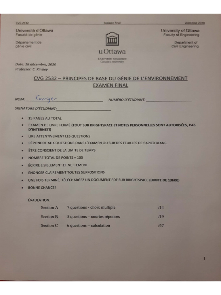 CVG 2532 Examen Finale 2020 Solutions | PDF