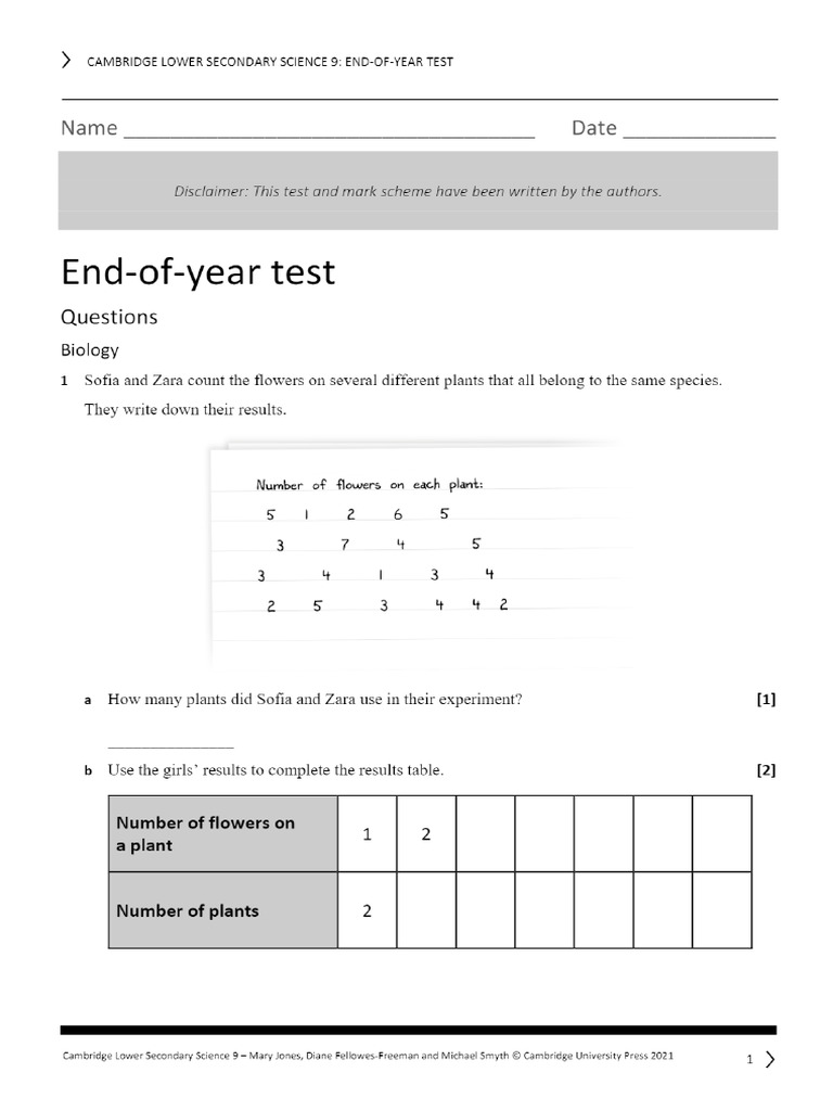 Lower Secondary Science 9 End-Of-year Test | PDF