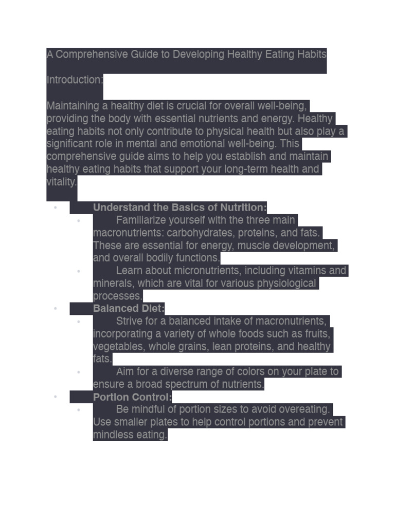 A Comprehensive Guide To Developing Healthy Eating | PDF | Healthy Diet ...