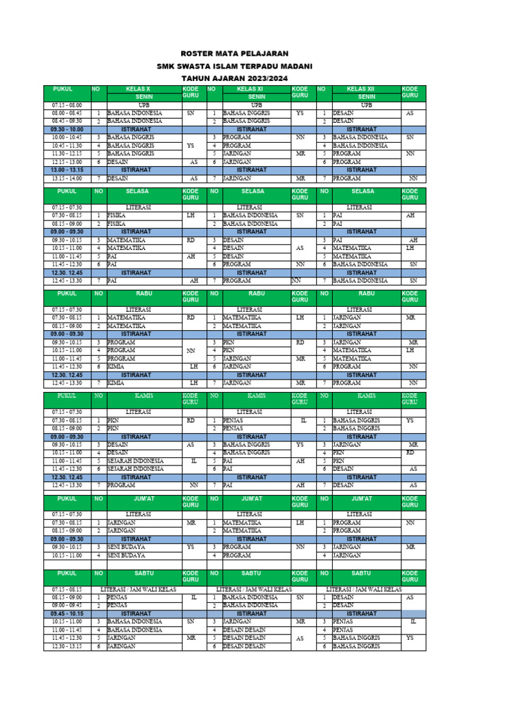Roster Semester Ganjil 2023-2024 | PDF