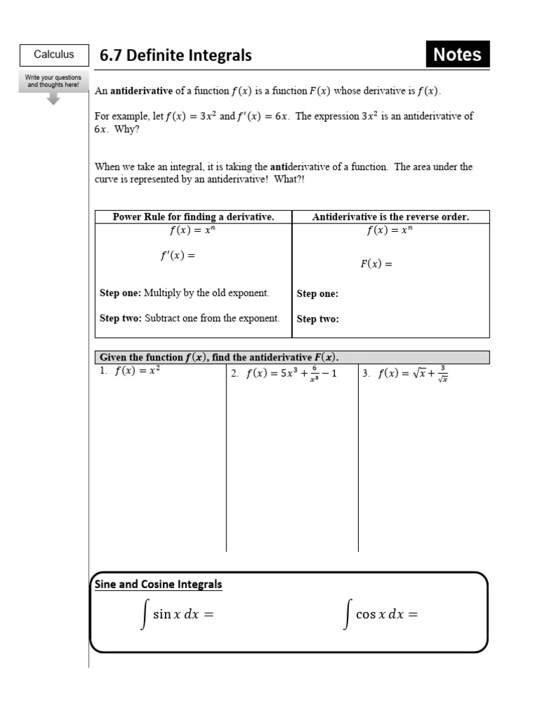 Calc 6.7 Packet | PDF | Integral | Function (Mathematics)