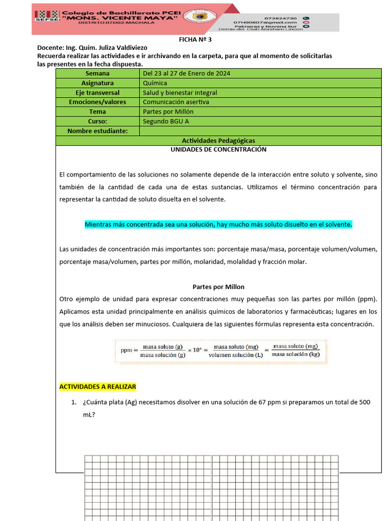 Ficha #3 - Química - Segundo Bgu - No Intensiva | PDF