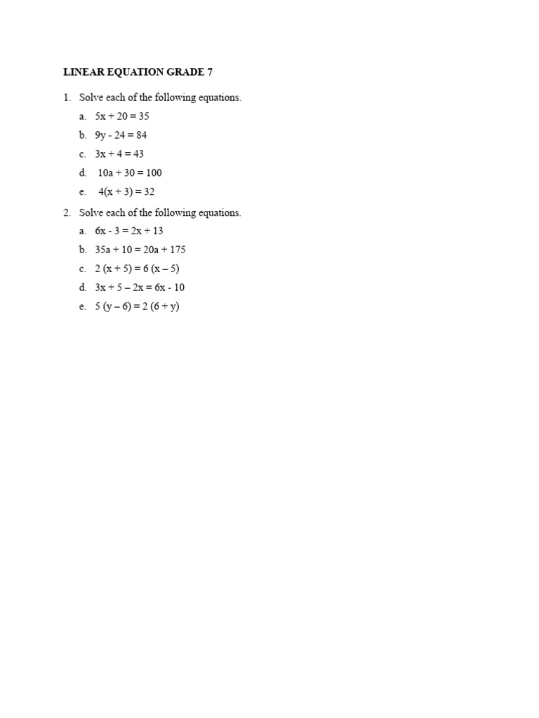 Linear Equation Grade 7 | PDF