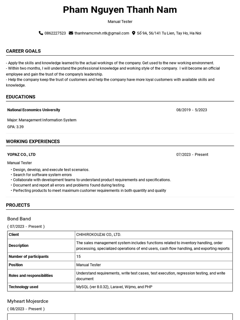 CV - Pham Nguyen Thanh Nam | PDF | Php | My Sql