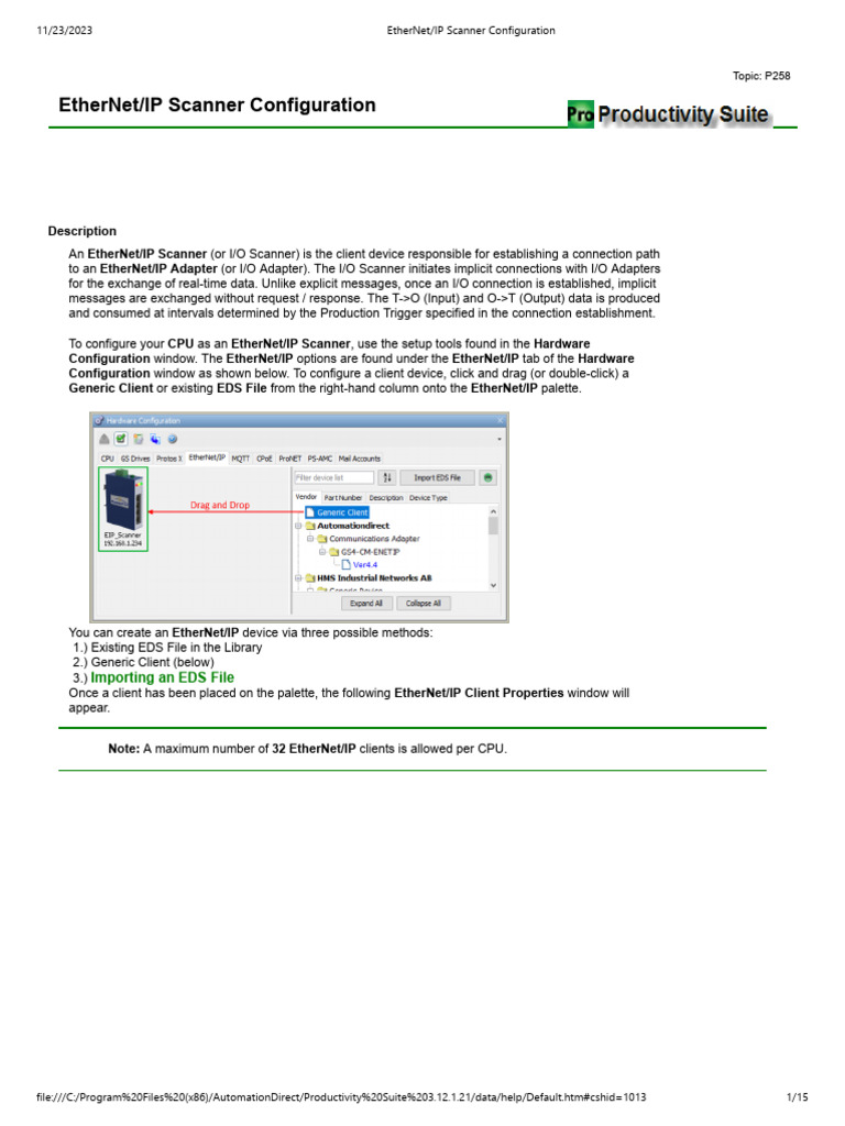 ProductivityHelpv3.12 - EtherNet - IP Scanner Configuration | PDF | Data Type | Transmission ...