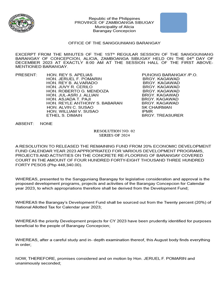 Resolution for 20% Development Fund Release | PDF | Government