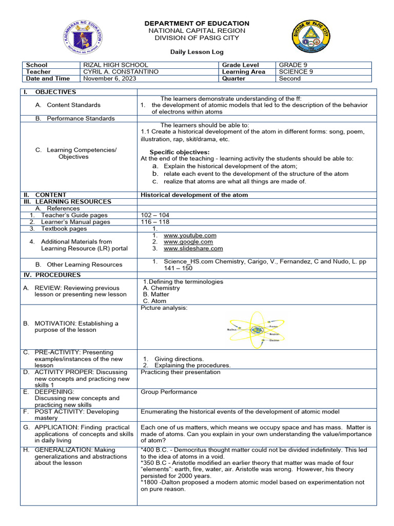DLL - History of Atomic Model | PDF