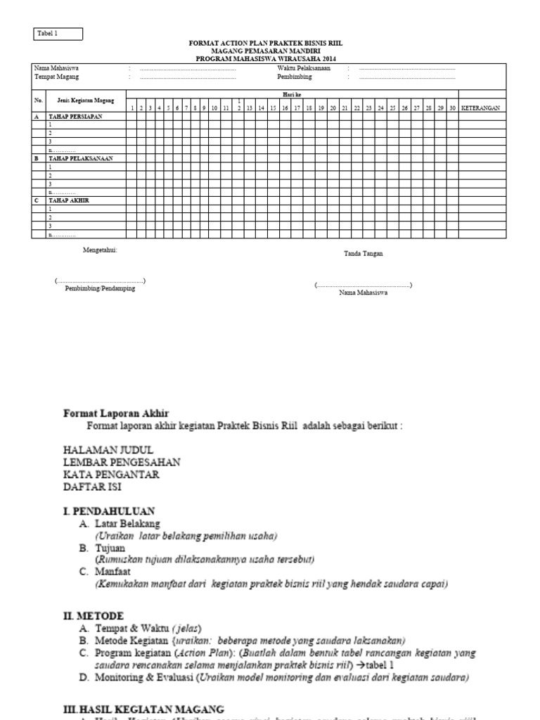 Form Pelaksanaanlaporan Magang | PDF