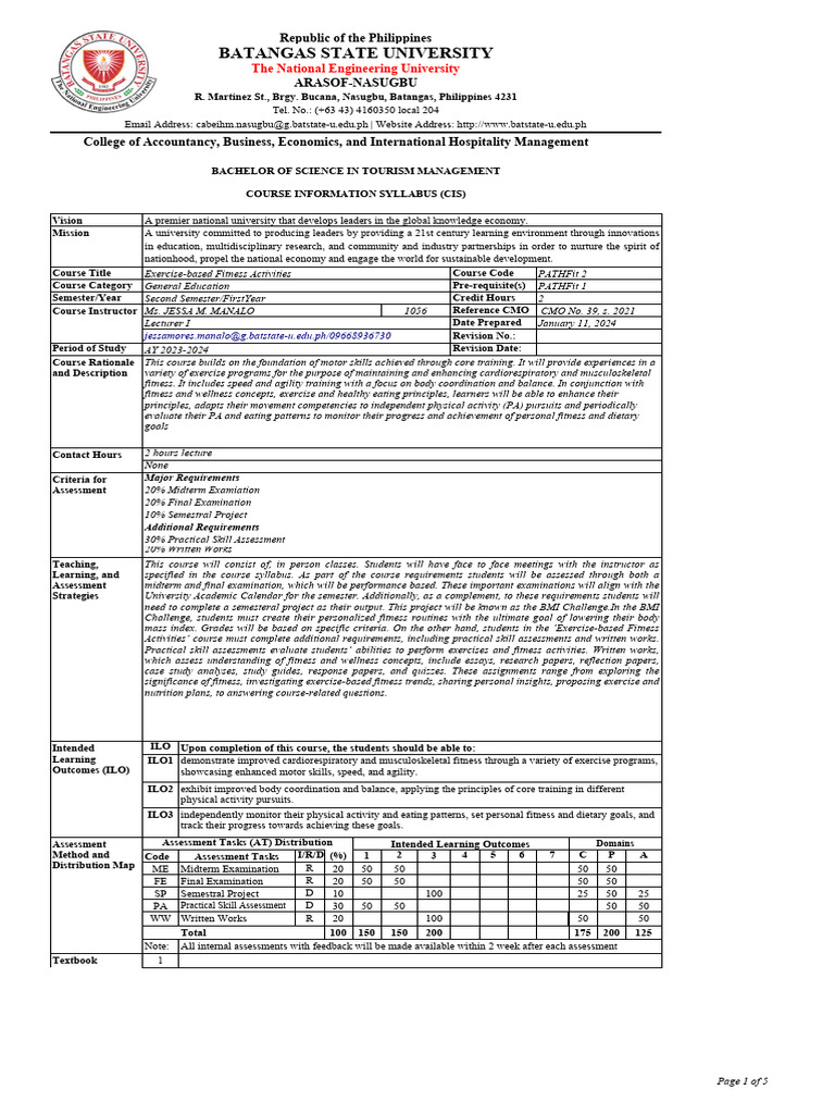 Pathfit 2 Syllabus BSTM | PDF