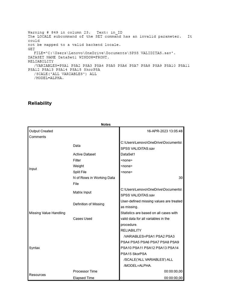 Output Reliability Mala | PDF | Spss | Statistics