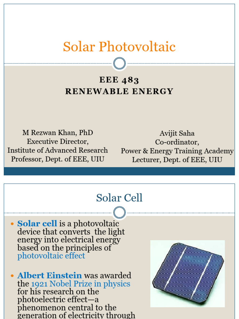 EEE 483 (Fundamentals of Solar Photovoltaic) | PDF