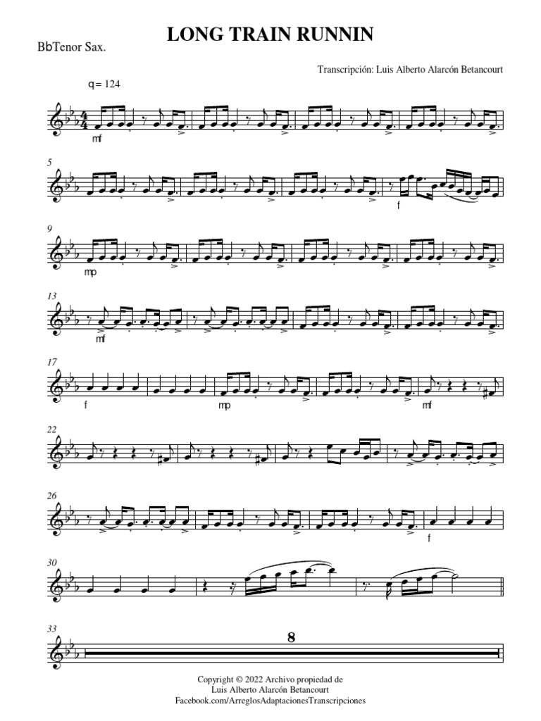 LONG TRAIN RUNNING BB Tenor Sax | PDF