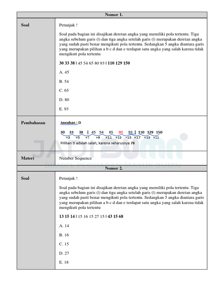 Latihan Pola Deret Angka | PDF
