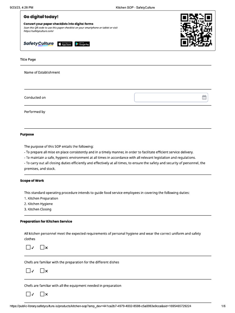 Kitchen SOP Template | PDF