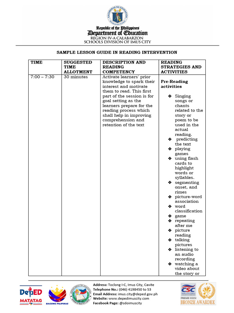 Lesson Guide Reading Intervention CUFS | PDF | Learning | Reading ...
