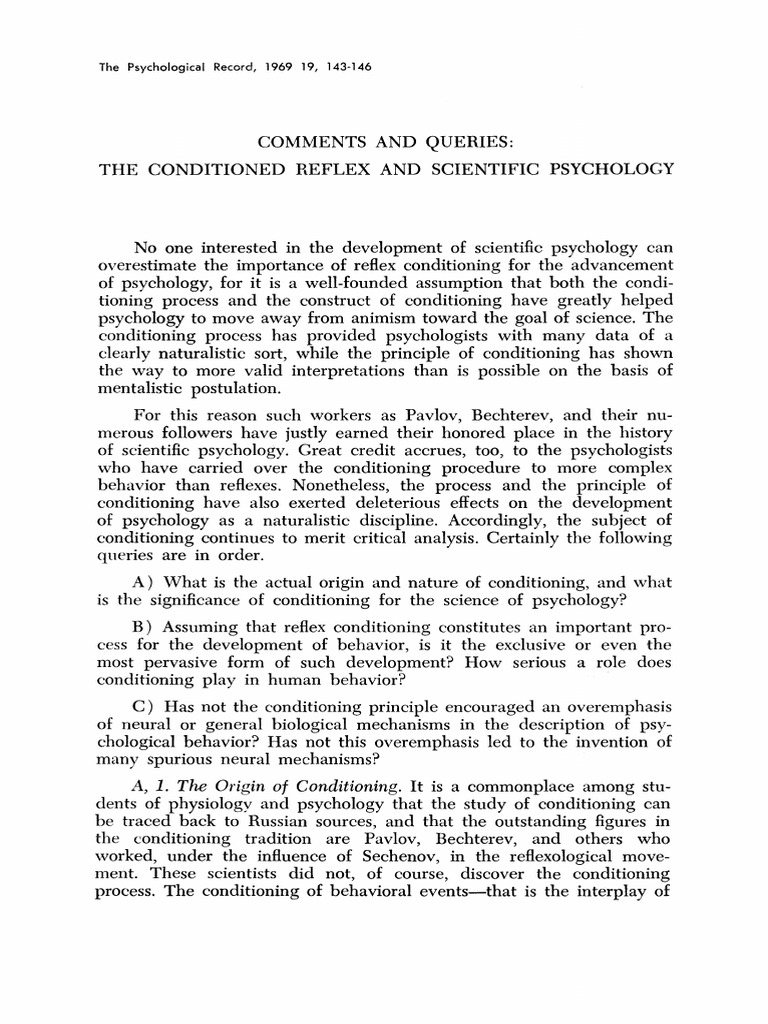 Comments and Queries The Conditioned Reflex and Scientific Psych 1969 ...