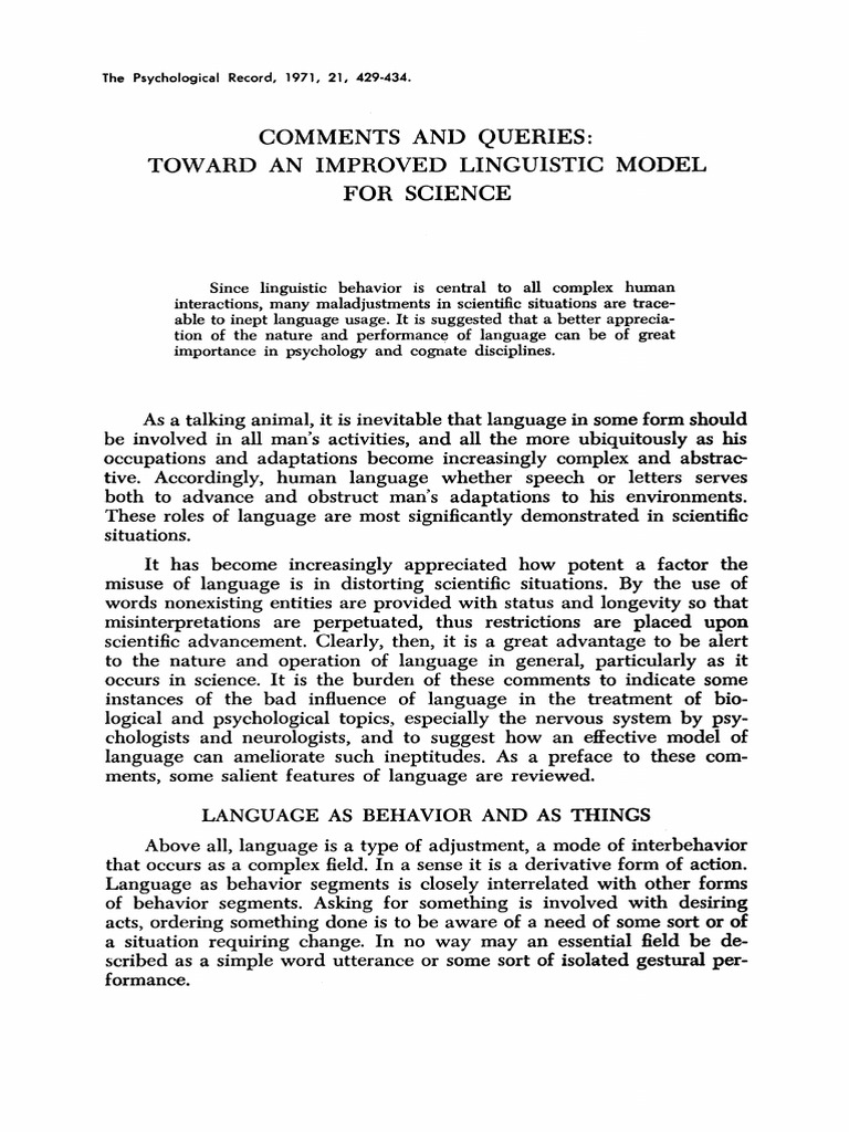 Comments and Queries Toward An Improved Linguistic Model For Sci 1971 | PDF | Psychology | Science