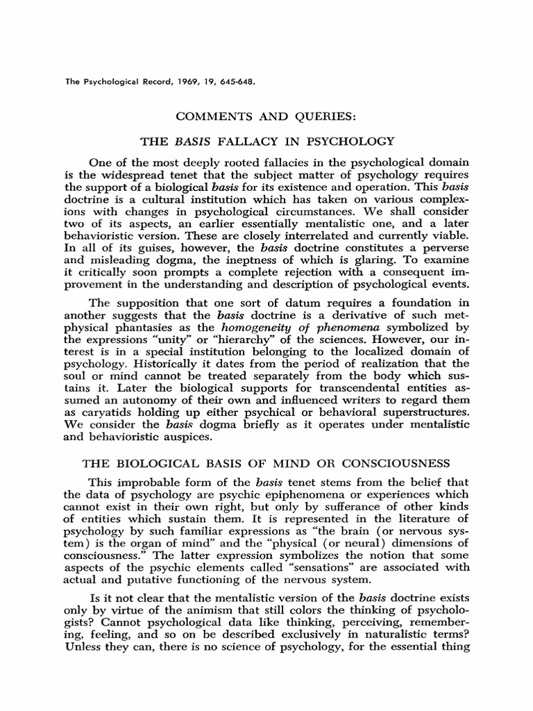 The Basis Fallacy in Psychology | PDF | Psychology | Mind