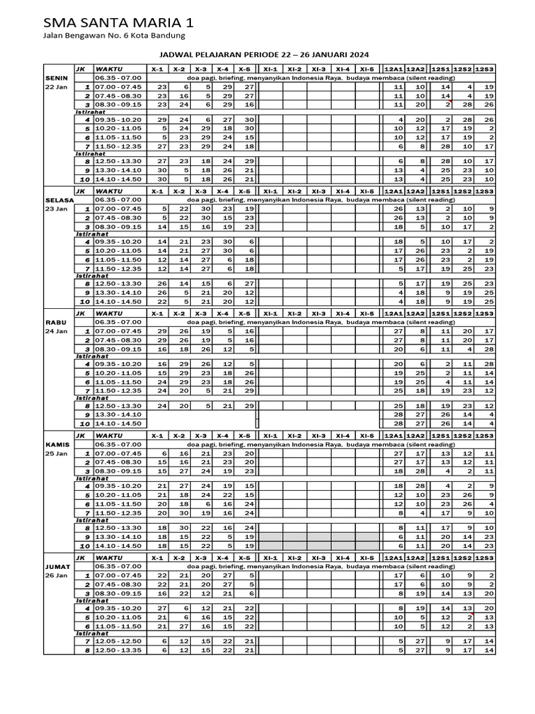 Sm2 - 3 - Jadwal Pelajaran Periode 22 - 26 Januari 2024 | PDF