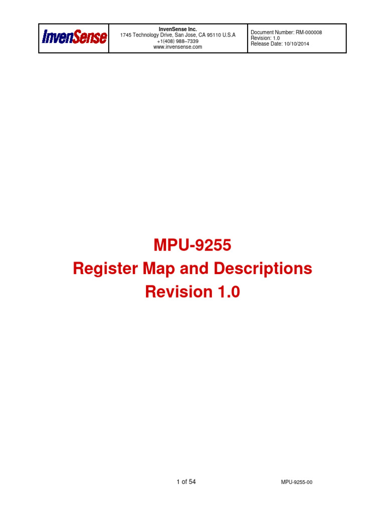 MPU 9255 Register Map | PDF