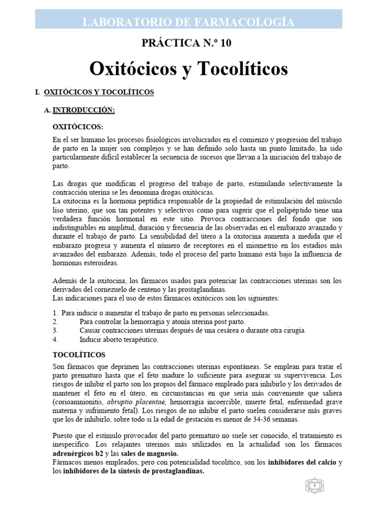 Oxitócicos y Tocolíticos en Farmacología | PDF | Parto | El embarazo