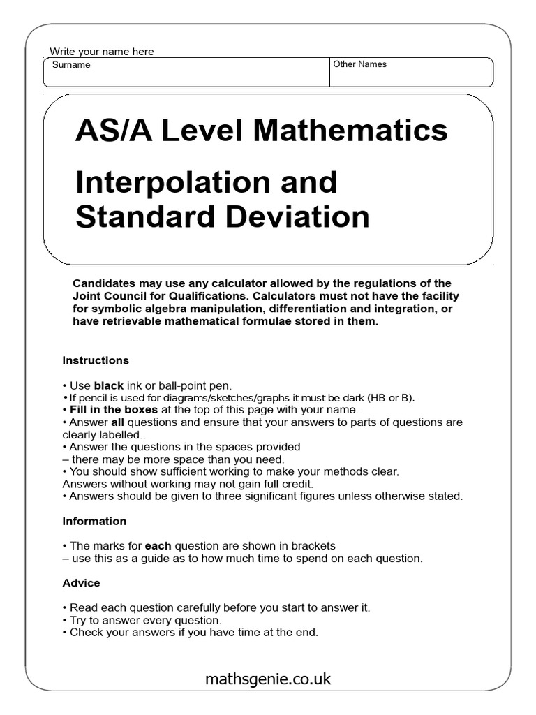 A-Level Maths: Interpolation & Std Dev | PDF | Mathematics | Applied ...