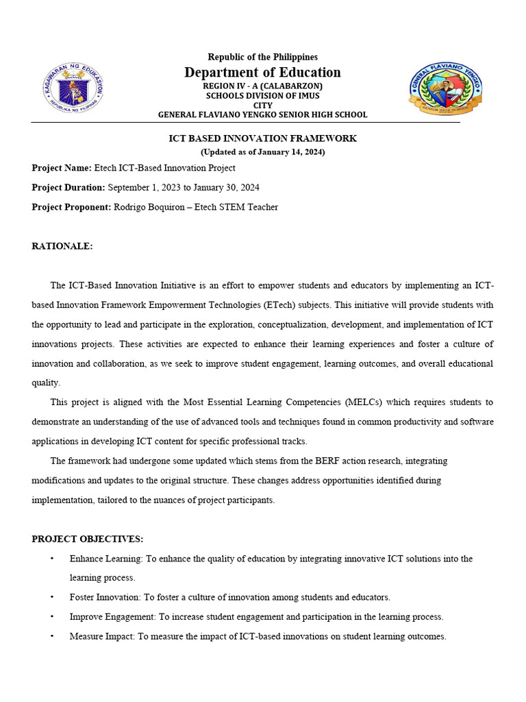 ICT Based Innovation Framework (Final Output) | PDF | Educational Technology | Innovation