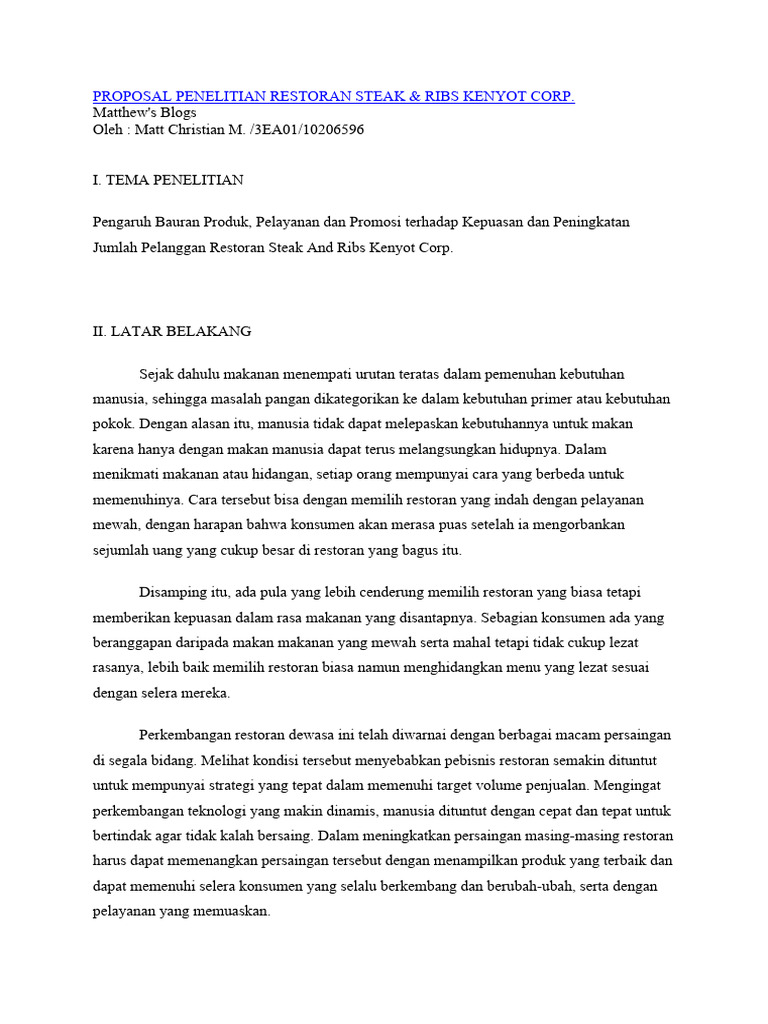 Proposal Penelitian Restoran Steak | PDF