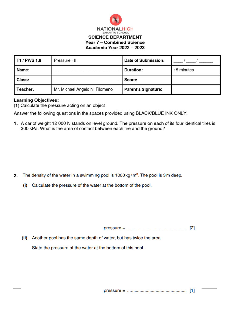 PWS 1.8 Pressure - II | PDF