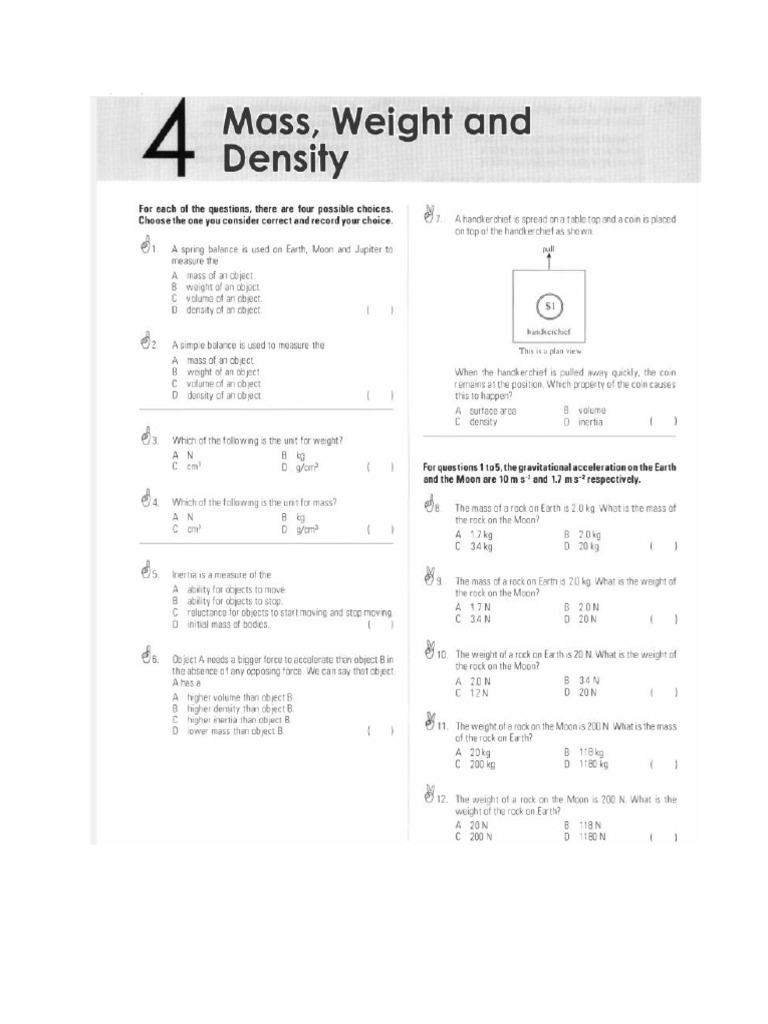 Mass Density Weight Practice | PDF