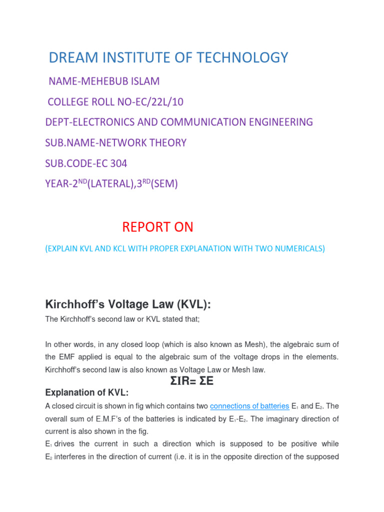 Mehebub Islam-Network Theory (Ec 304) | PDF | Voltage | Electrical ...