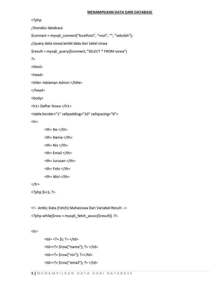 Menampilkan Data Dari Database | PDF