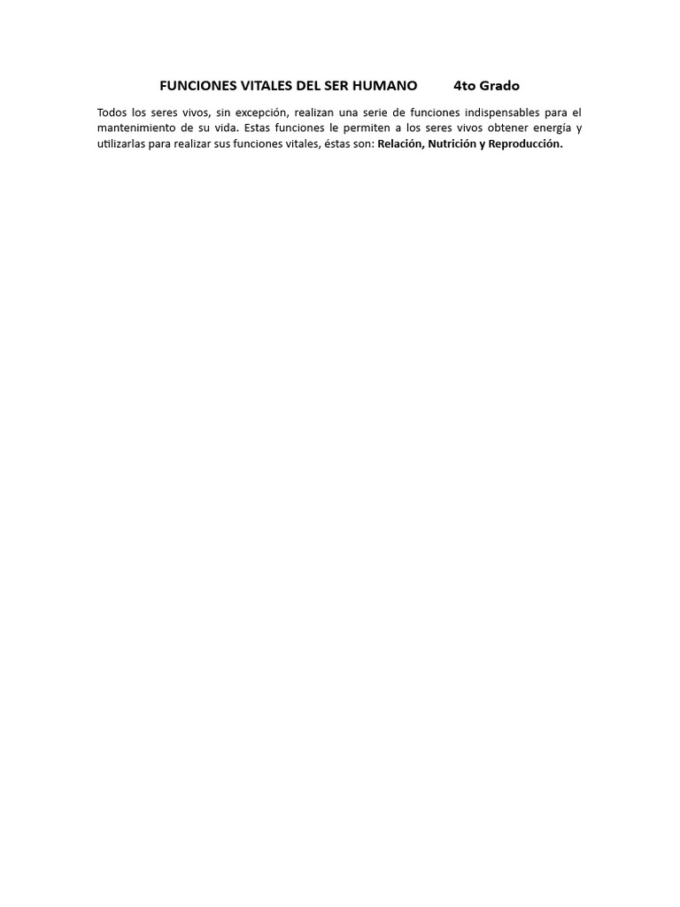 Funciones Vitales Del Ser Humano 4to Grado Pdf
