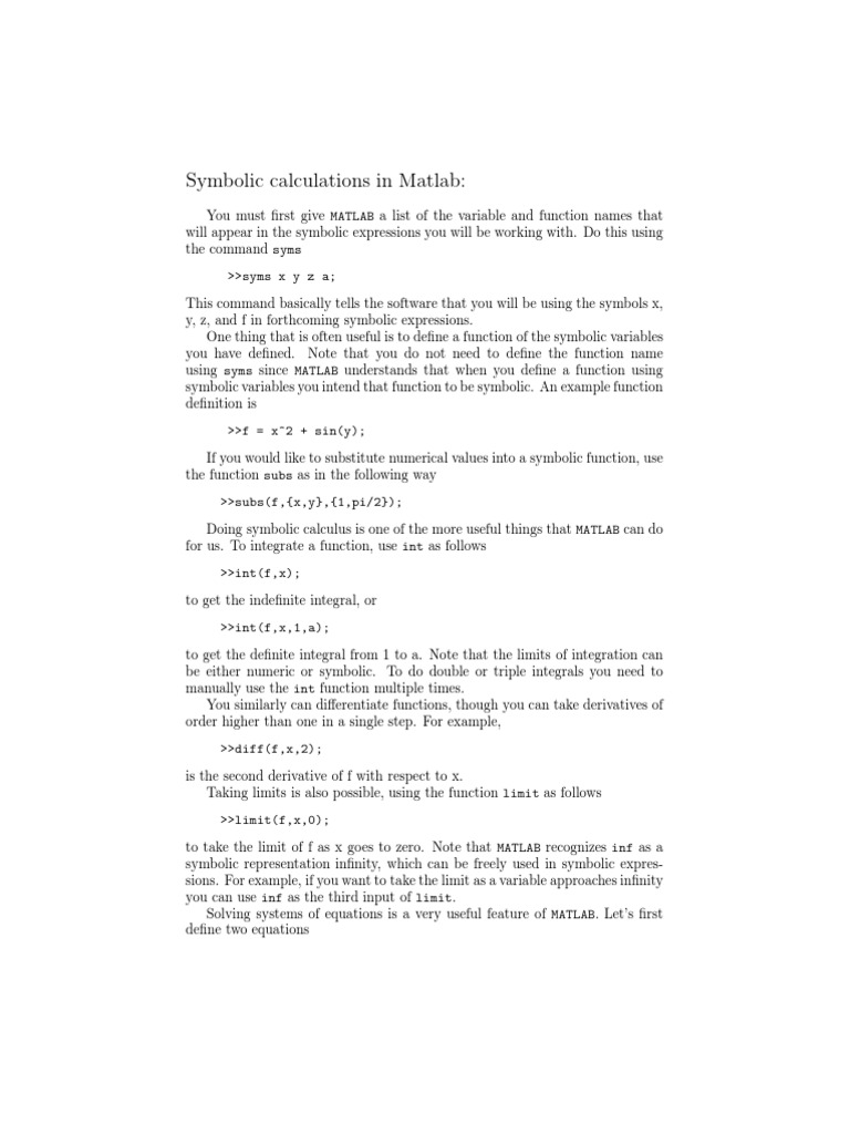 Matlab Symbolic | PDF