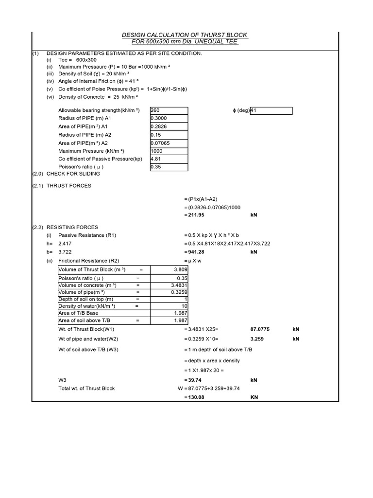 Ic 59 DESIGN CALCULATION OF THURST BLOCK | Download Free PDF | Mechanical Engineering | Quantity