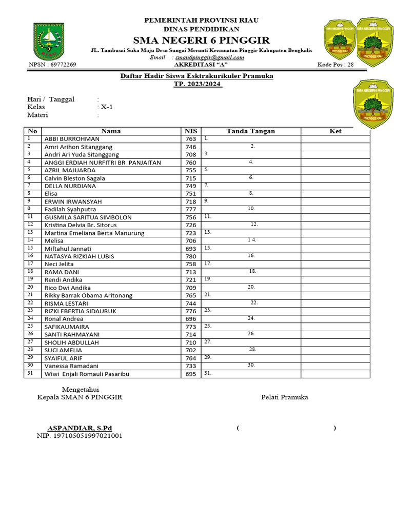 Absen Eskul Pramuka | PDF