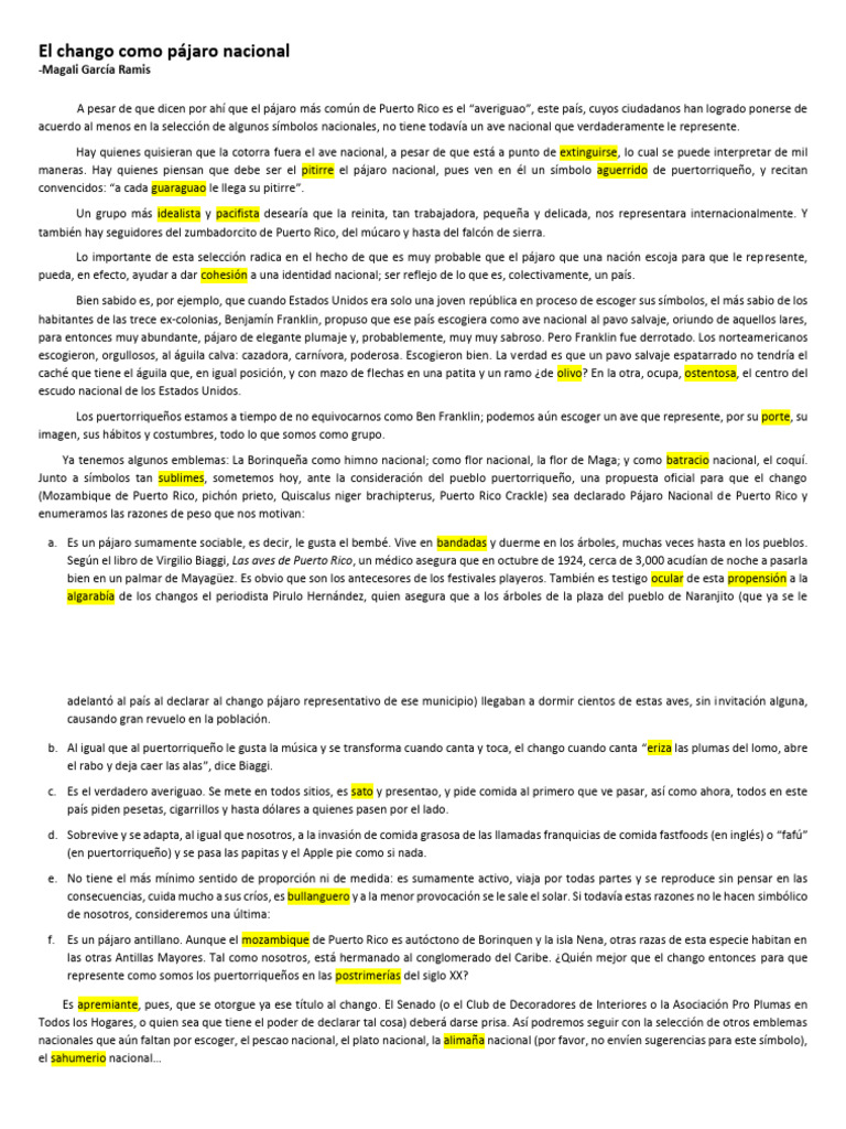 7 El Chango Como Pajaro Nacional | PDF | Puerto Rico | Aves