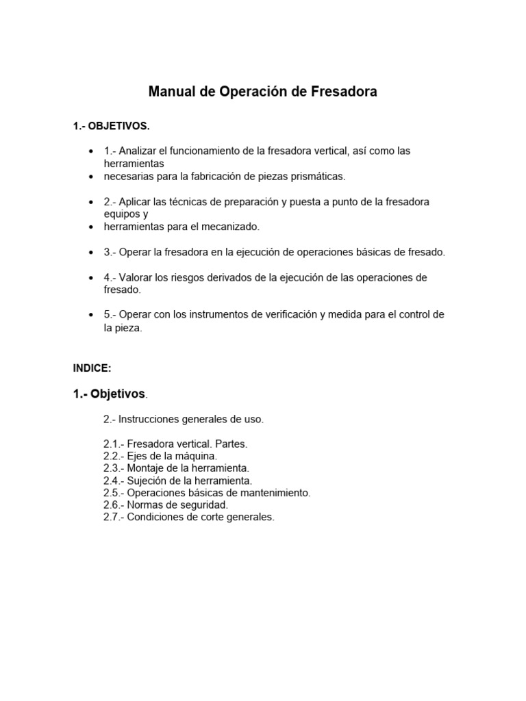 Manual de Operación de Fresadora Word11 | PDF | Procesos industriales ...