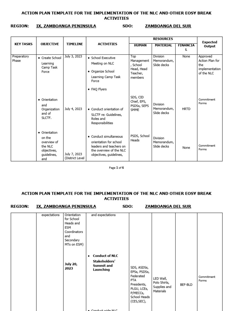 Action Plan Template NLC Orientation - ZDS | Download Free PDF | Computing