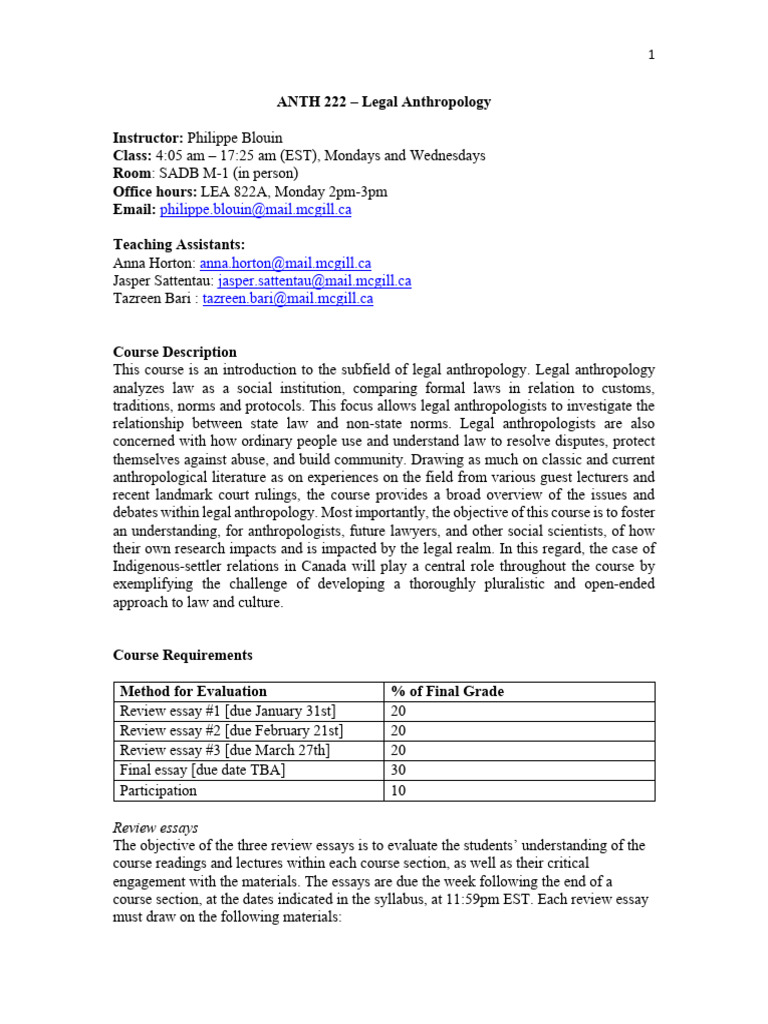 Syllabus - ANTH 222 W20241 | PDF | Anthropology | Essays