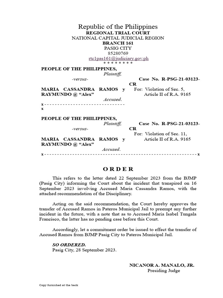 Format Commitment Order Pdf Political Law Justice