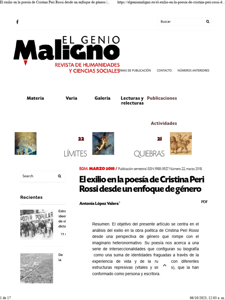 El Exilio en La Poesía de Cristina Peri Rossi Desde Un Enfoque de ...