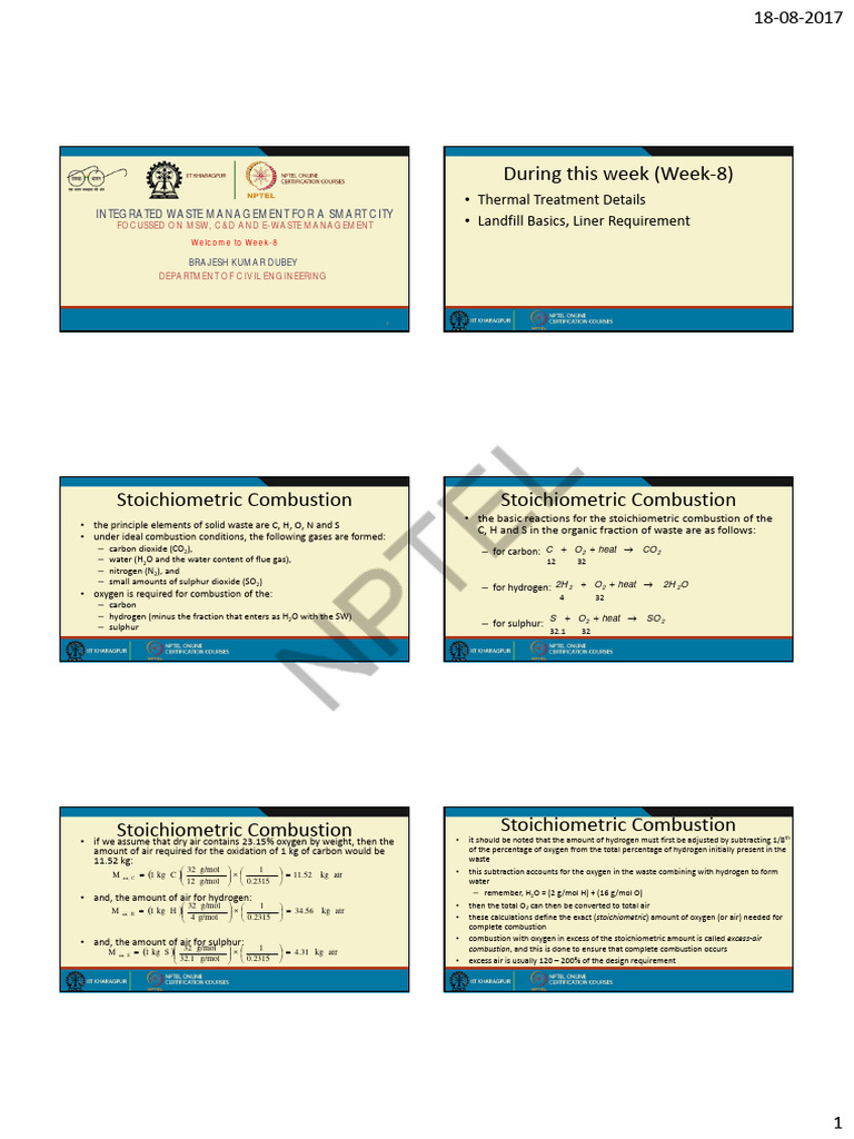 Week-8 Material - MOOC ISWM - Thermal Treatment and Landfill Basics - Watermark | PDF