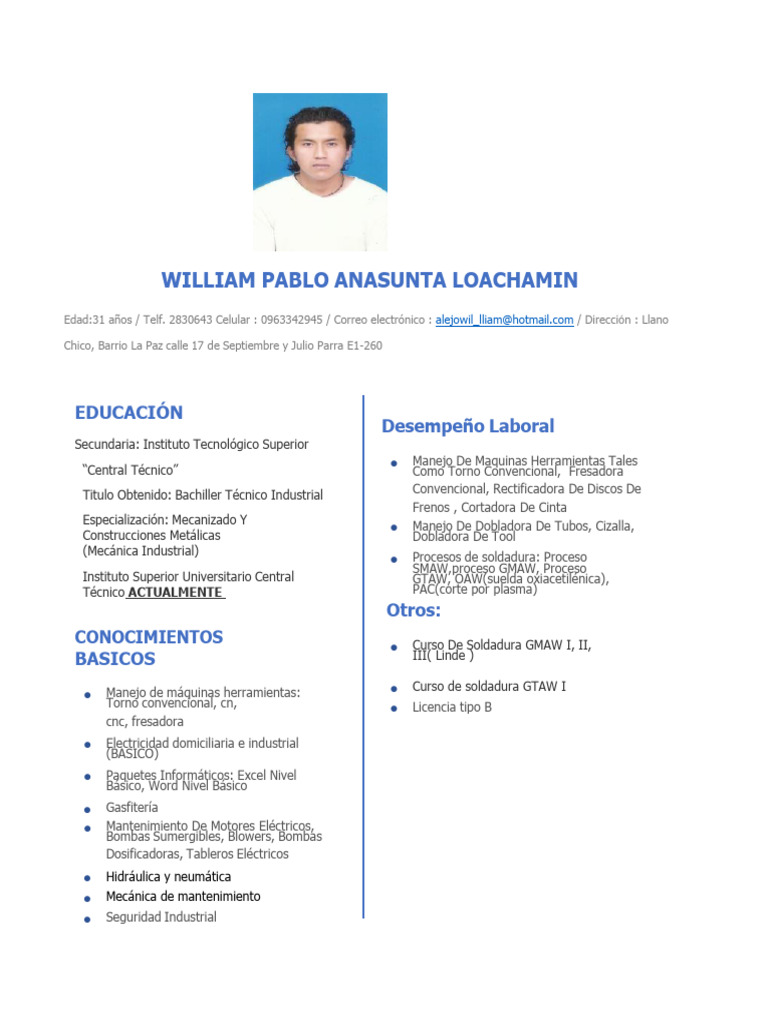Currículum de William-1 | PDF | Soldadura | Construcción