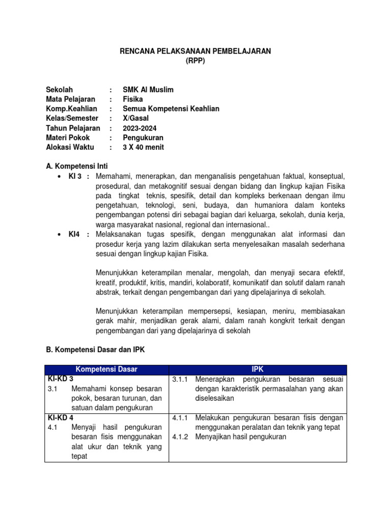 RPP Besaran Dan Satuan | PDF