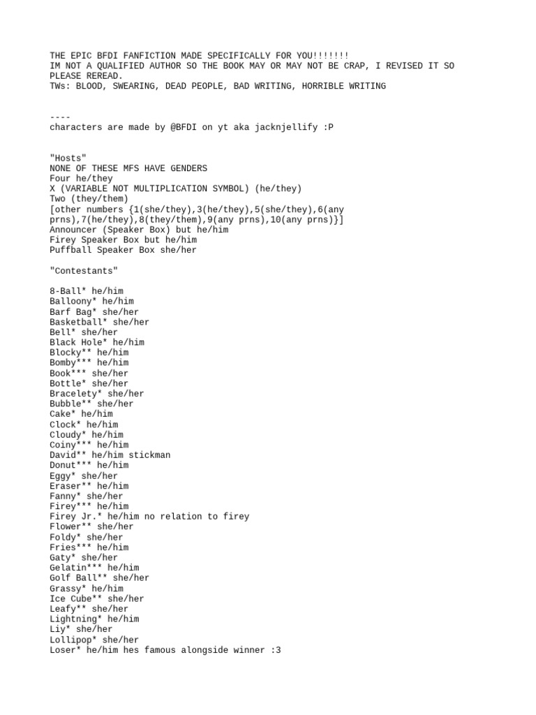 BFDI Fanfic: Object Show Drama | PDF | Linguistic Morphology | English ...