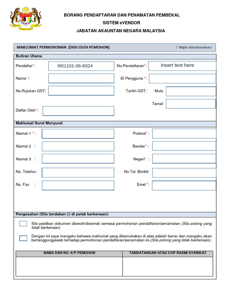 Evendor Borang Pendaftaran Penamatan Pembekal | PDF