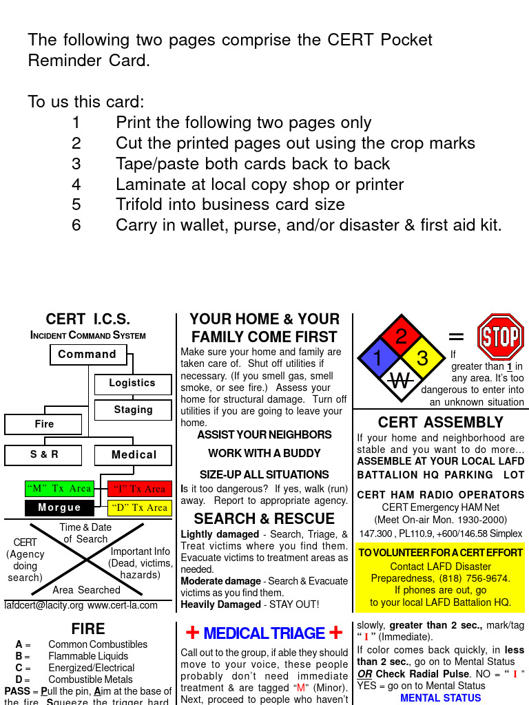 CERT Trifold Cheat Sheet | PDF