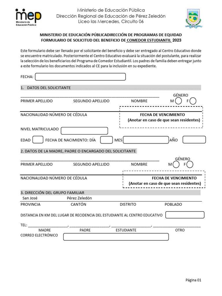 FORMULARIO-COMEDOR-2023 Liceo Las Mercedes | PDF | Pensión | Pobreza