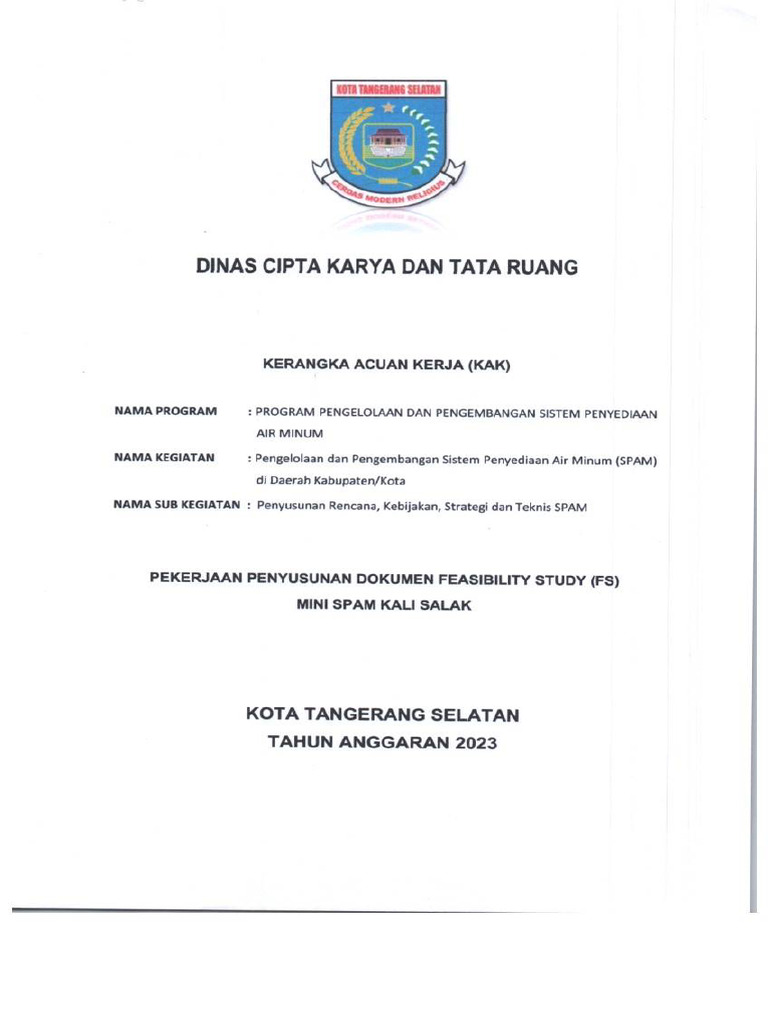 KAK Dokumen Feasibility Study FS Mini Spam Kali Salak | PDF